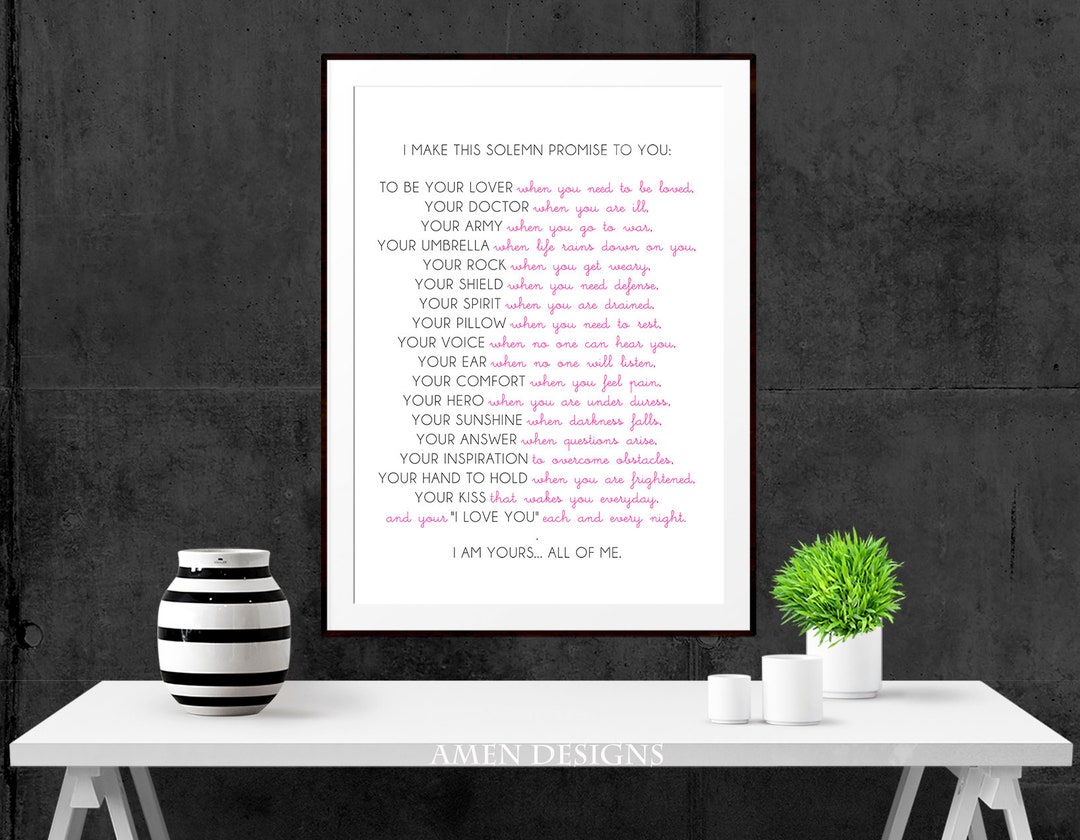 This Solemn Promise. Wedding Poem. Printable Design. 29x39cm. or A3 ...