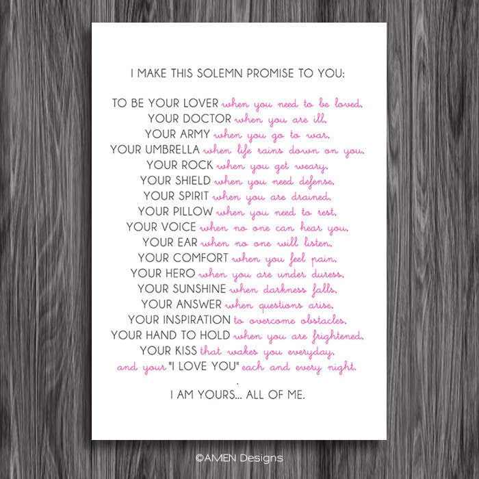 This Solemn Promise. Wedding Poem. Printable Design. 29x39cm. or A3 ...