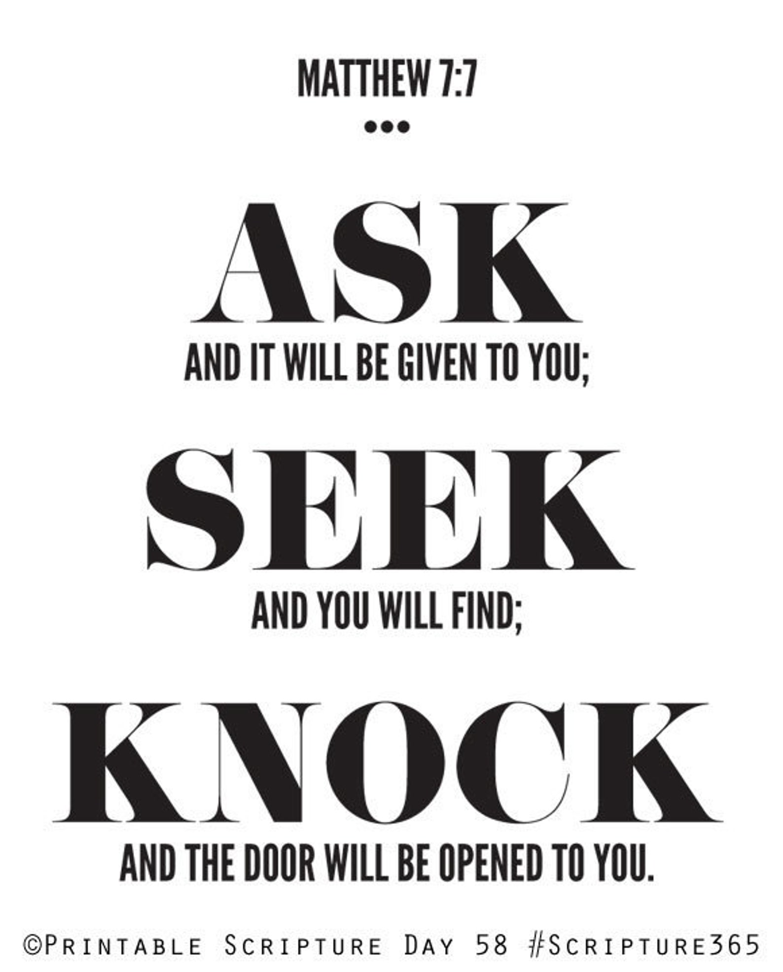 Ask. Seek. Knock. Matthew 7:7. 8x10 Printable Christian Poster.bible ...