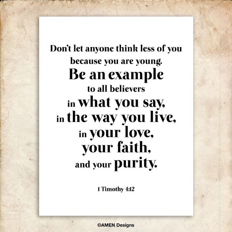 1 Timothy 4:12. DIY. PDF. 8x10 Printable Scripture Poster. Bible Verse ...