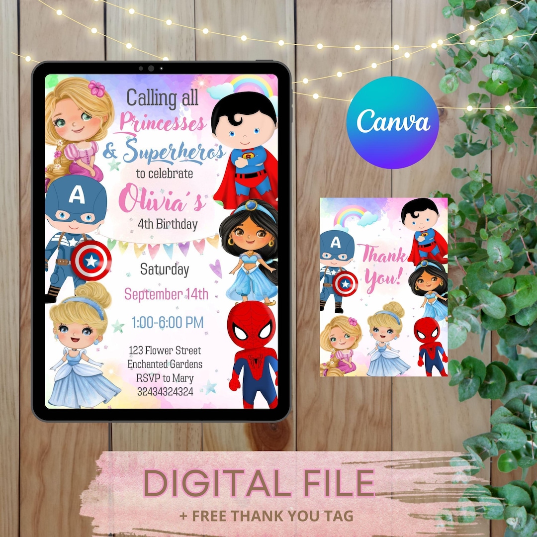 Princess Superhero Party Invitation, Superhero Princess Party ...