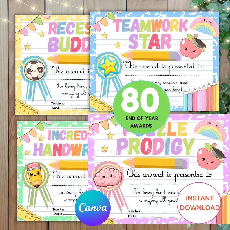 Editable CANVA Classroom End of Year Awards & Matching Bookmarks ...