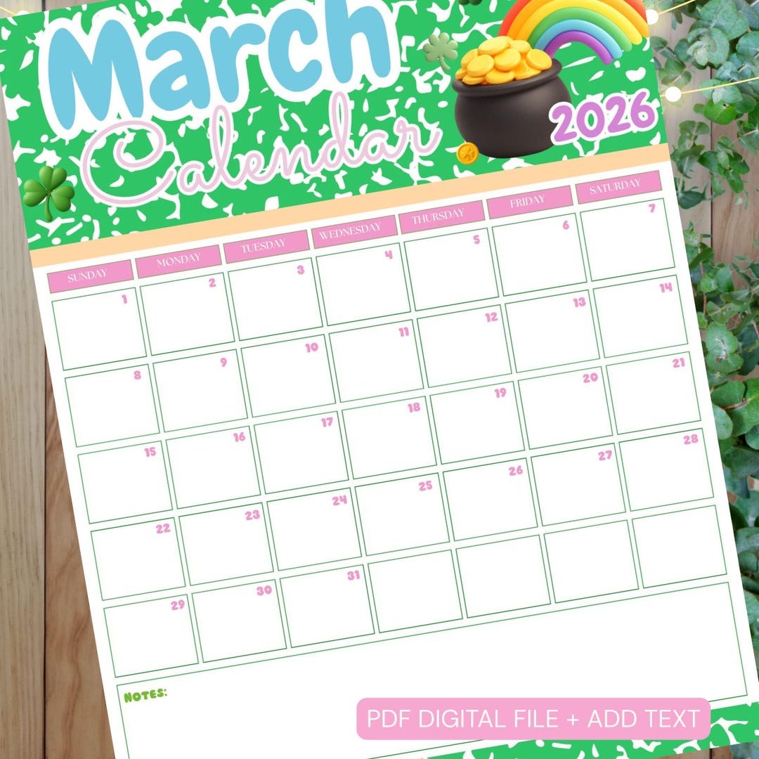 March 2026 Fillable Classroom Calendar PDF, St Patrick’s Day Teacher ...
