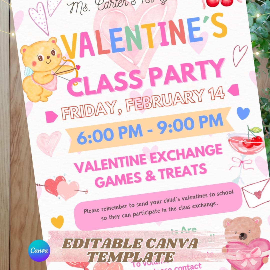 Editable CANVA Valentine’s Day Class Party Flyer, Classroom Valentine ...