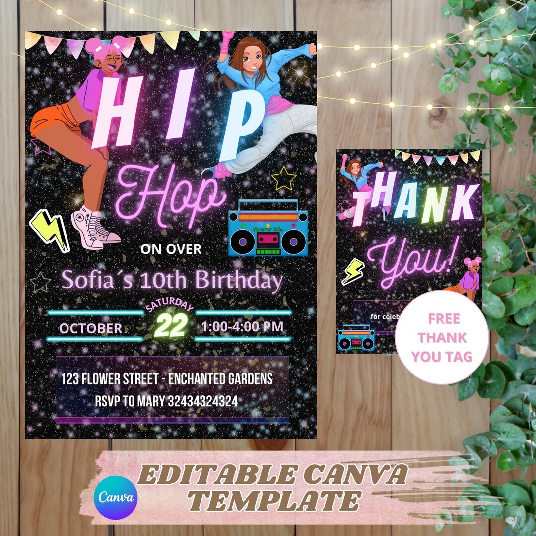 Editable Canva Hip Hop Dance Birthday Invitation - Etsy