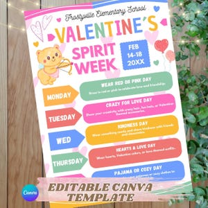 Editable Canva Valentine’s Day Spirit Week Flyer | Elementary School ...