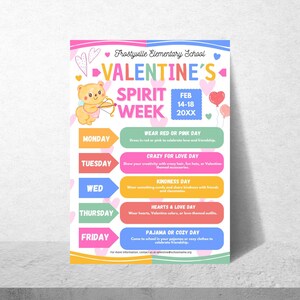 Editable Canva Valentine’s Day Spirit Week Flyer | Elementary School ...