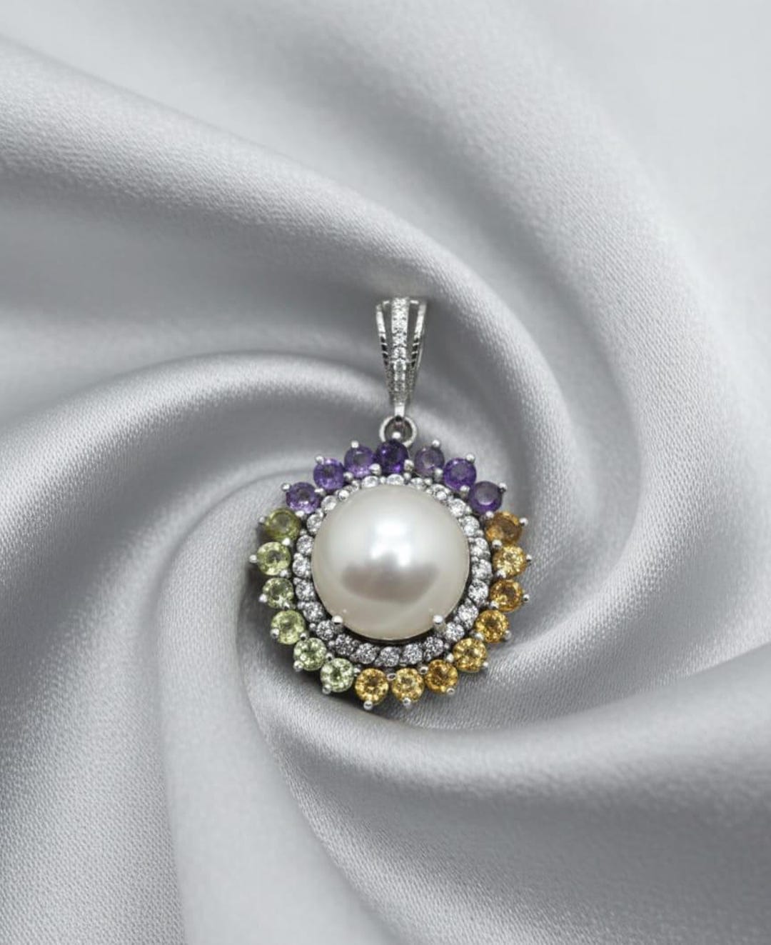 Natural Pearl Pandent Sterling Silver Pendant Cz Jewellery Classic ...