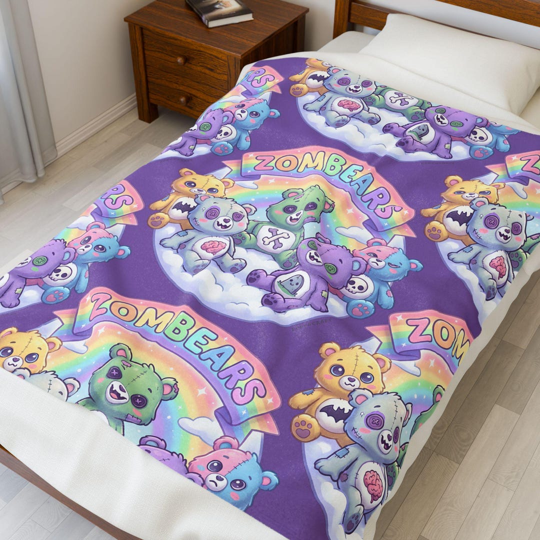 ZOMBEARS Rainbow Bears Velveteen Plush Blanket | Cute Zombie Teddy ...