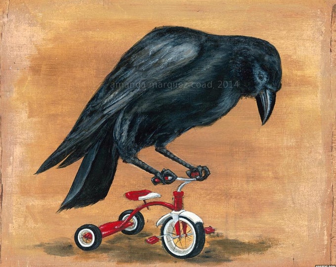 Poe's First Ride - Print. Raven on a Tricycle. 9x12 Giclee, Acid-free ...