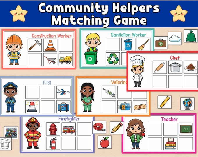 Community Helpers Matching Game, Montessori Learning (digital Download ...