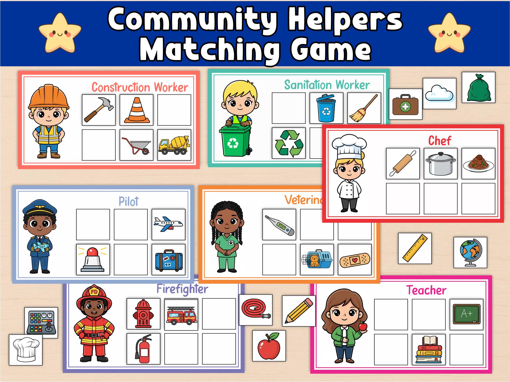 Community Helpers Matching Game, Montessori Learning (digital Download ...