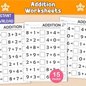 15 Printable Addition Worksheets, Simple Addition Printables, Single ...
