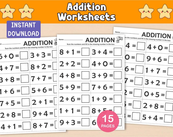 15 Printable Addition Worksheets, Simple Addition Printables, Single ...