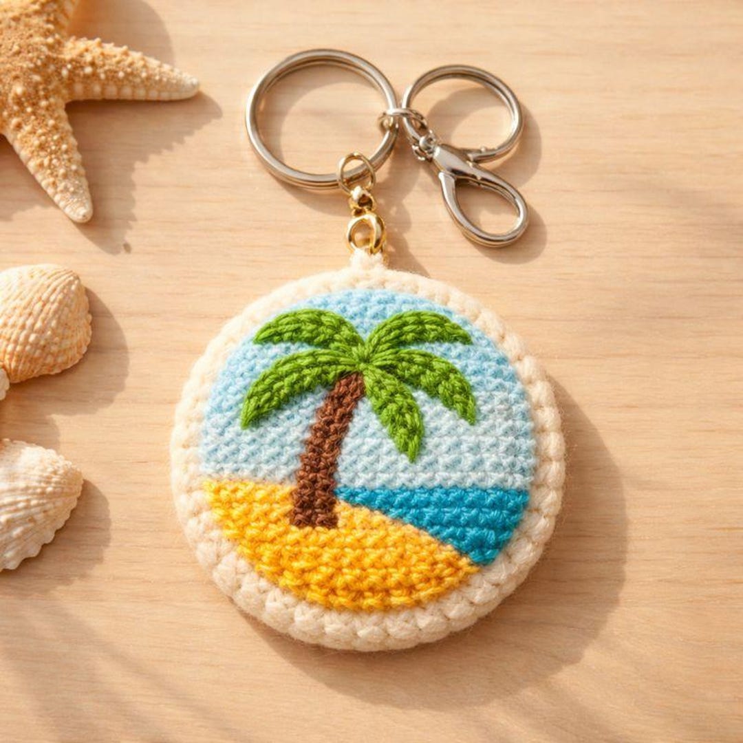 Tropical Palm Tree Textile Key Fob – Island-inspired Punch Needle ...