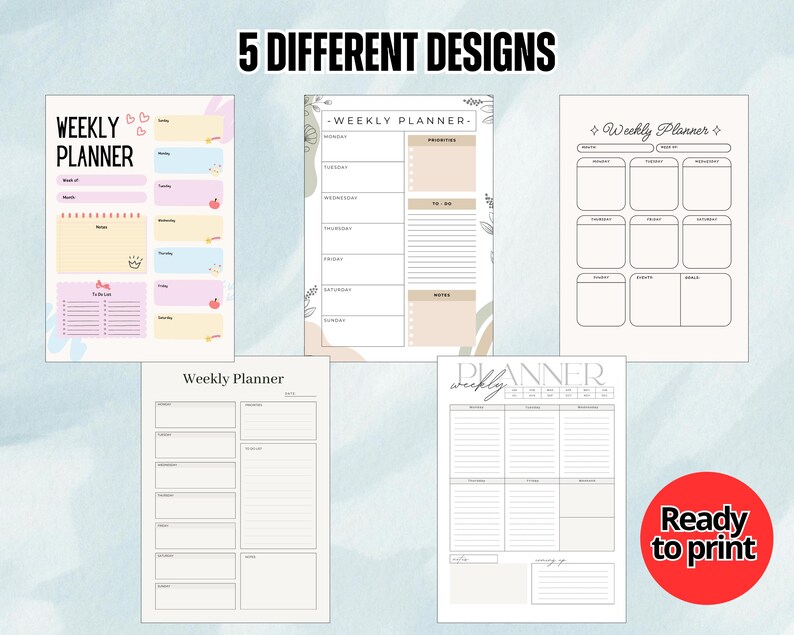 Minimalist Weekly Planner Set | Printable Productivity Pages (PDF, PNG ...