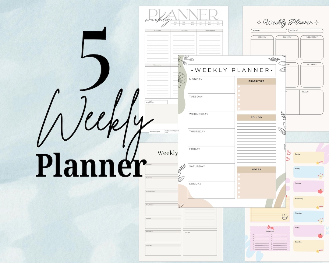 Minimalist Weekly Planner Set | Printable Productivity Pages (PDF, PNG ...