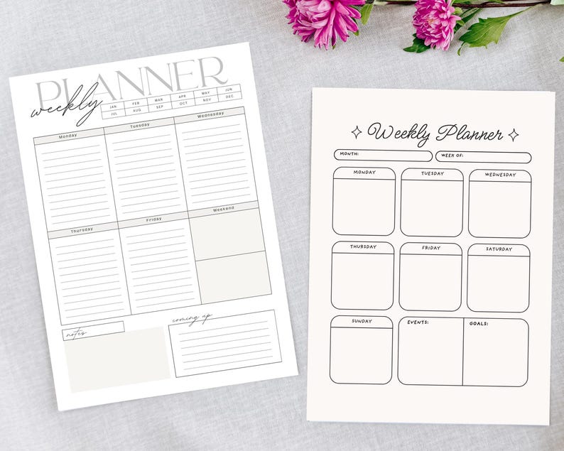 Minimalist Weekly Planner Set | Printable Productivity Pages (PDF, PNG ...