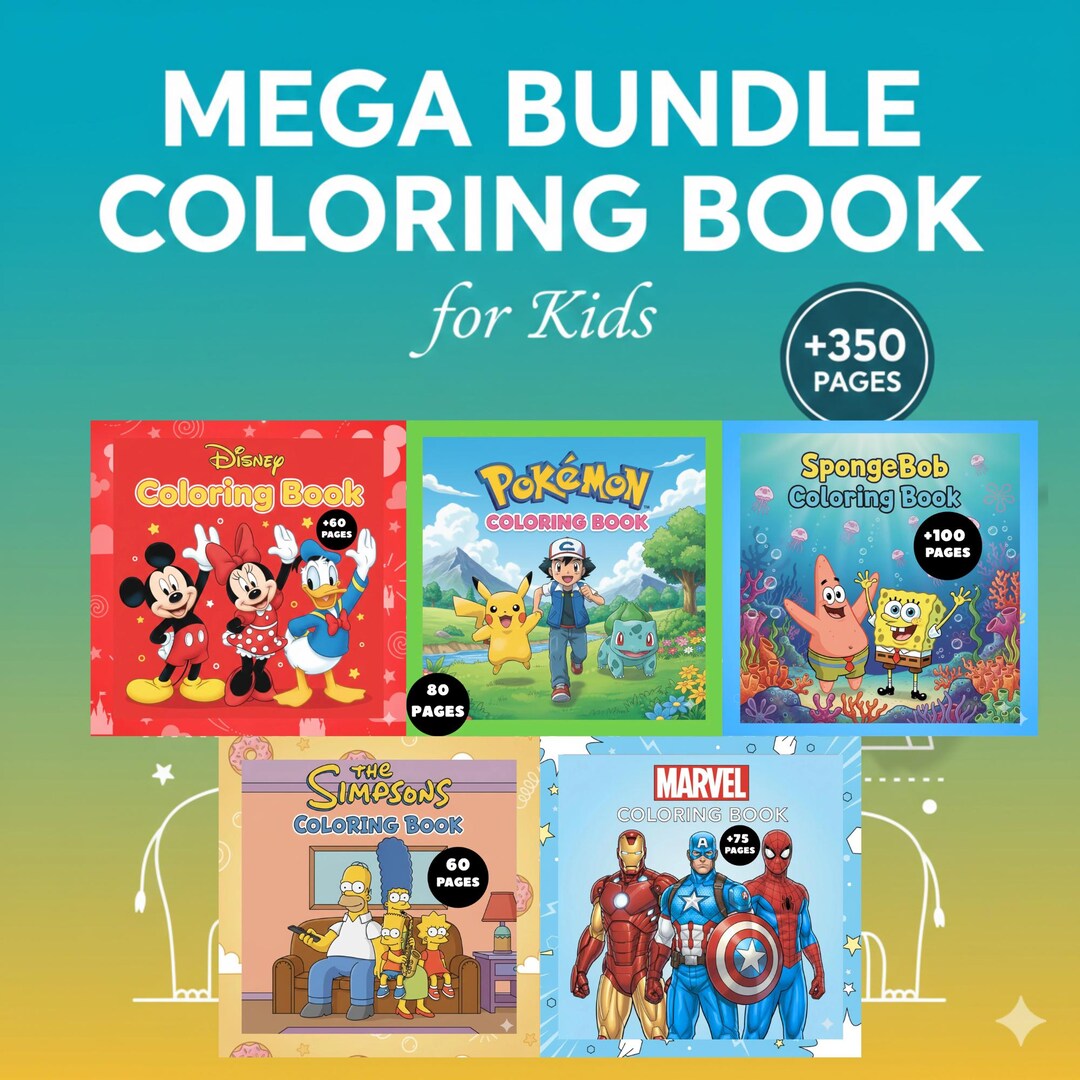Mega Coloring Book Bundle for Kids – 5 Books in 1, 370+ Pages ...