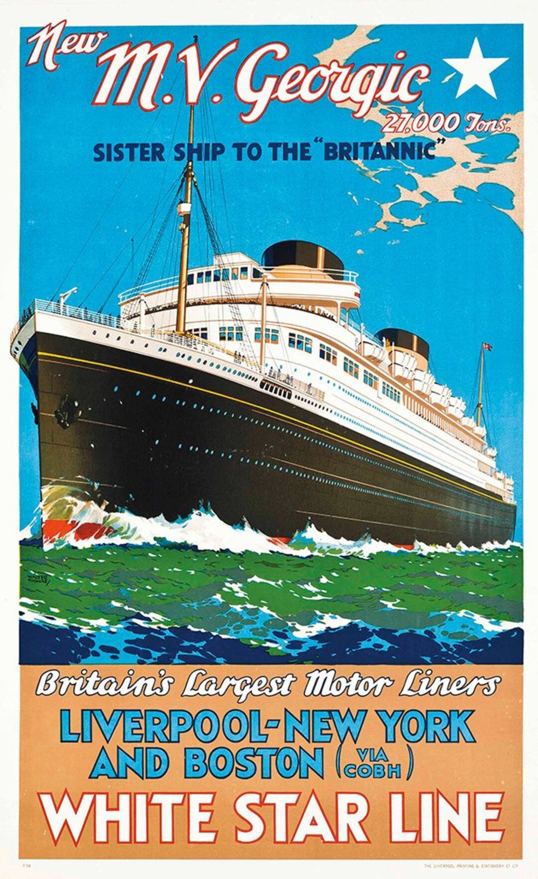 New MV Georgic White Star Line Ship 1931 Vintage Reproduction Travel ...