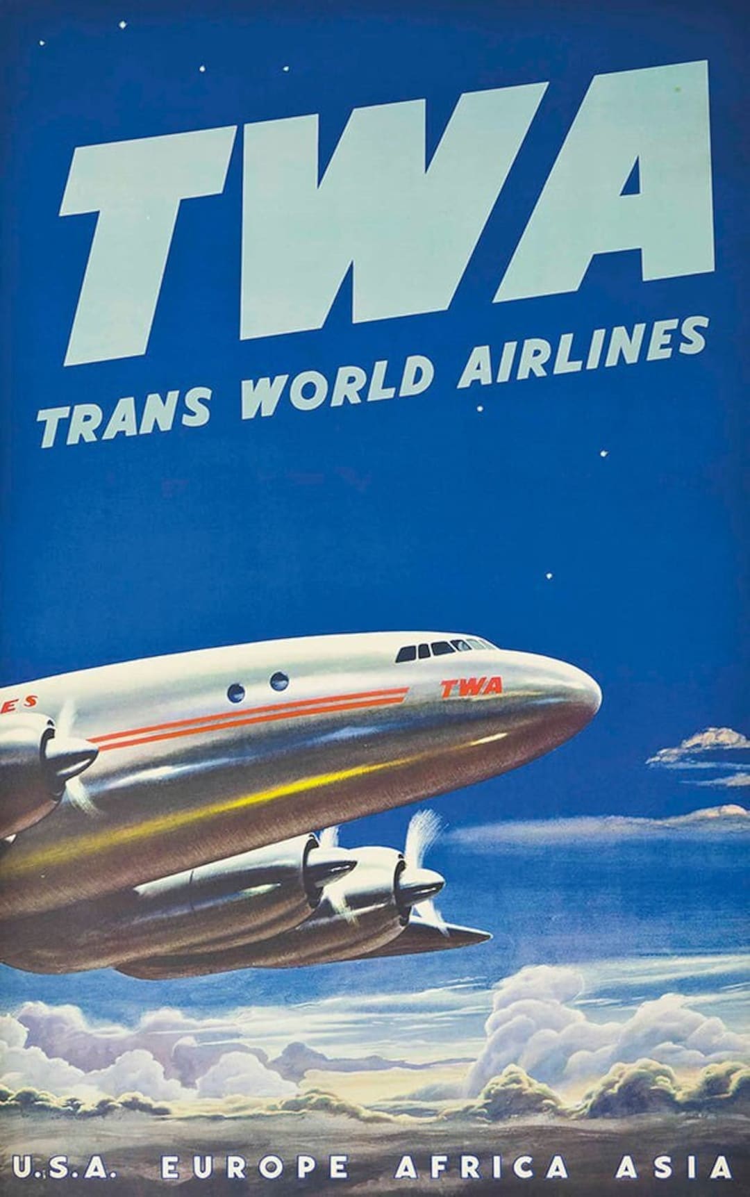 TWA Transworld Airlines 1951 Vintage Reproduction Travel Poster 11x17 ...