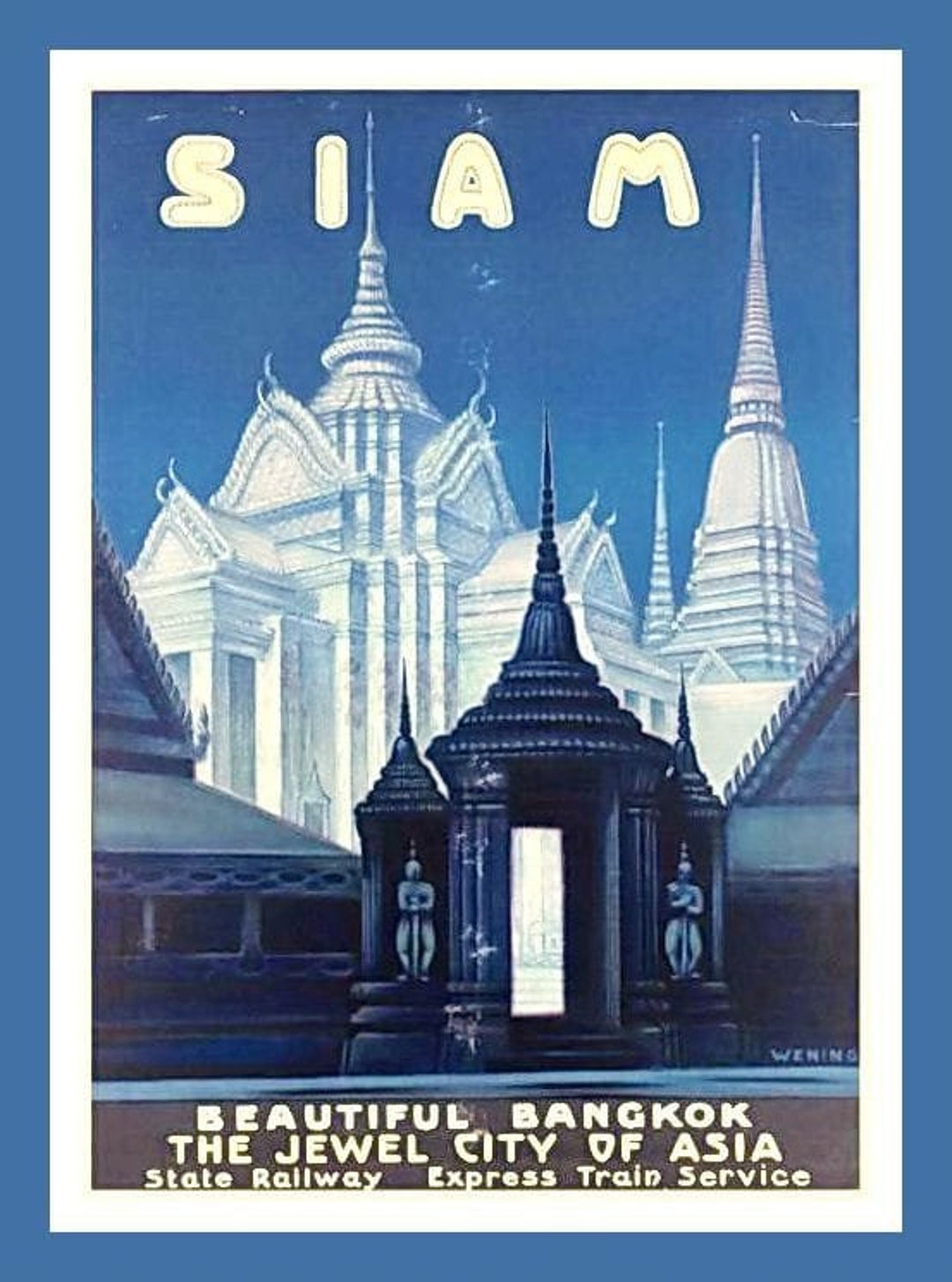 Siam Bangkok Asia Vintage Reproduction Travel Poster 11x17 Wall Hanging ...