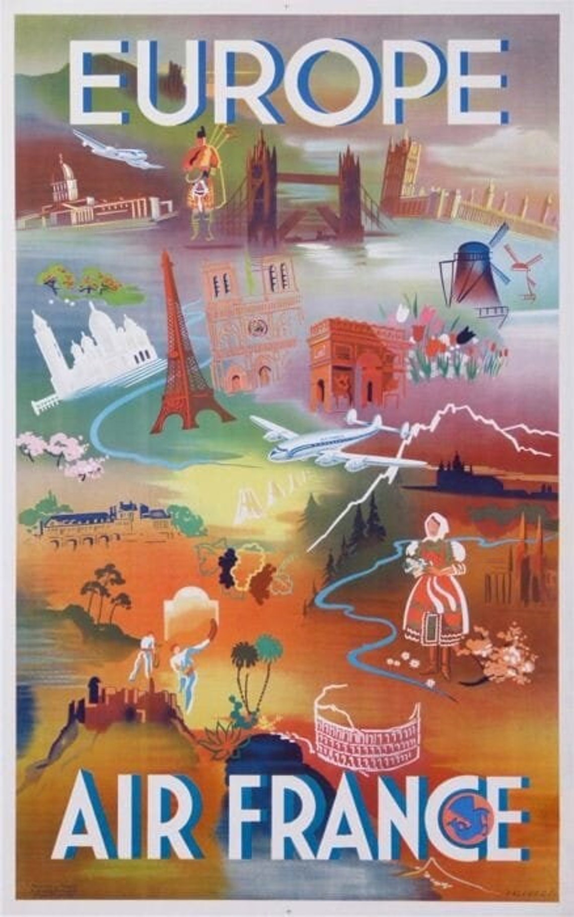 Europe Air France Vintage Reproduction Travel Poster 11x17 Wall Hanging ...