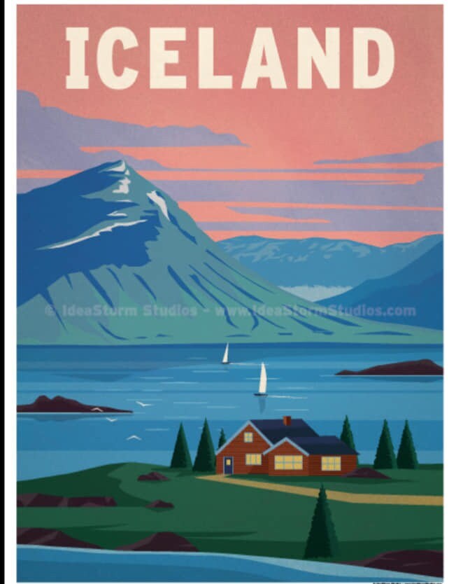 Iceland Vintage Reproduction Travel Poster 11x17 Wall Hanging Art Print ...