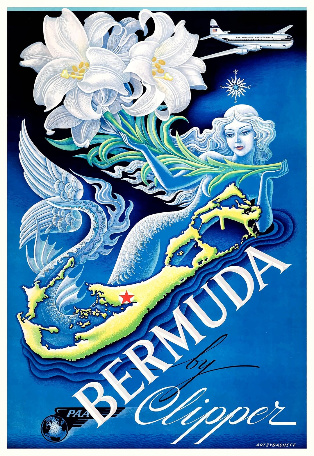 Bermuda Clipper 1949 Vintage Reproduction Travel Poster 11x17 Wall ...