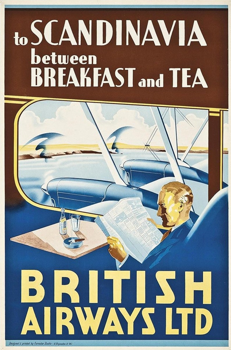 British Airways Scandinavia 1935 Vintage Reproduction Travel Poster ...