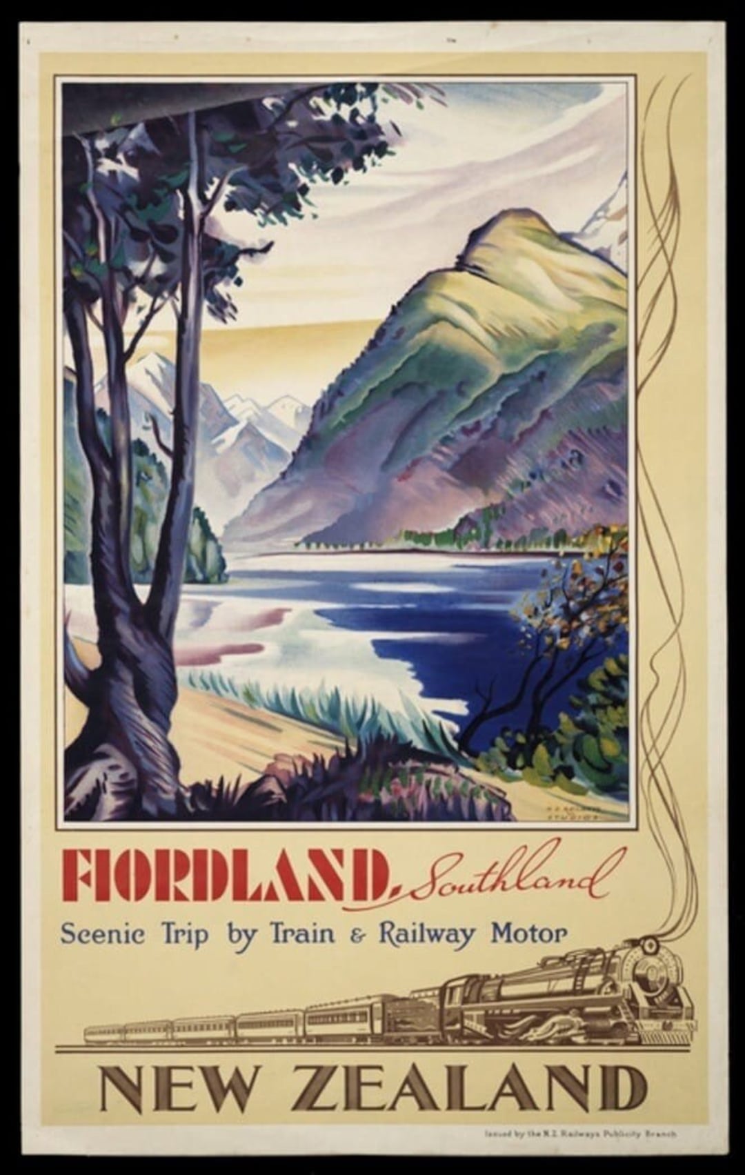 Fiordland New Zealand Vintage Reproduction Travel Poster 11x17 Wall ...