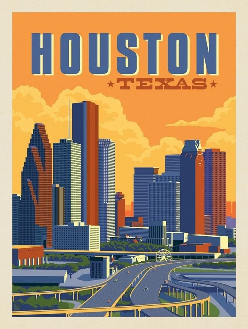Houston Texas Vintage Reproduction Travel Poster 11x17 Wall - Etsy