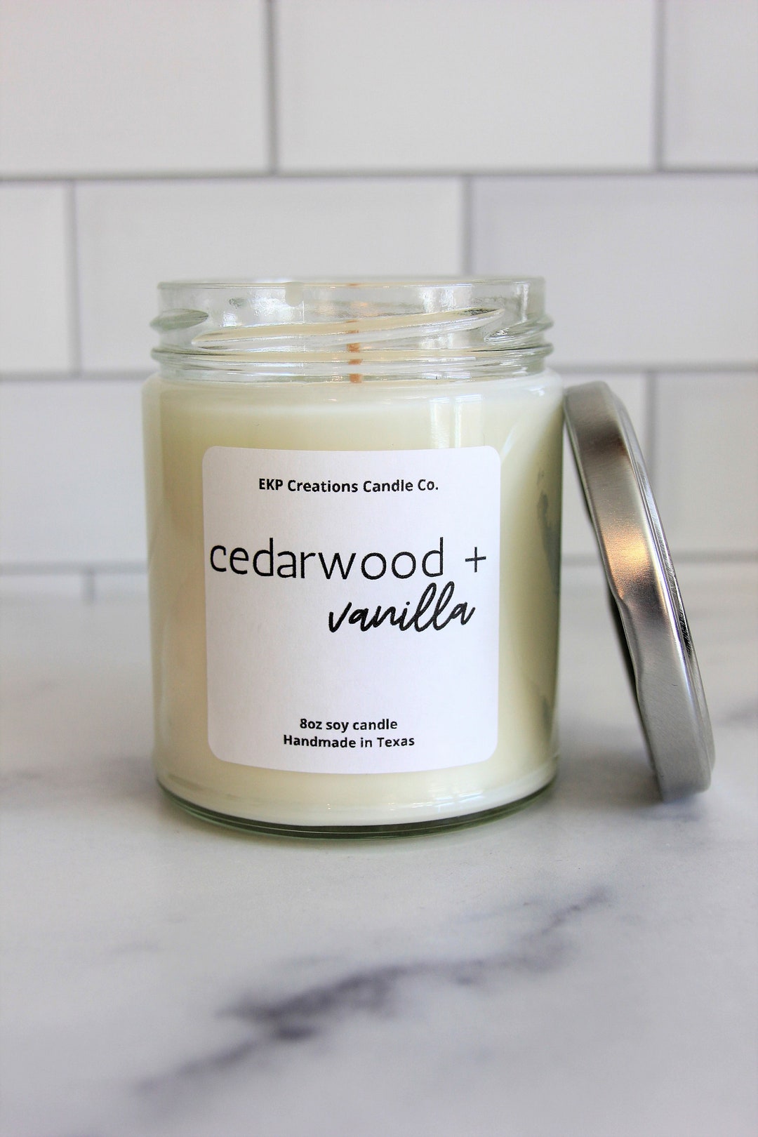 Cedarwood + Vanilla || Vanilla Candle || Scented Soy Candle || 8oz Jar Candle || Handmade ...