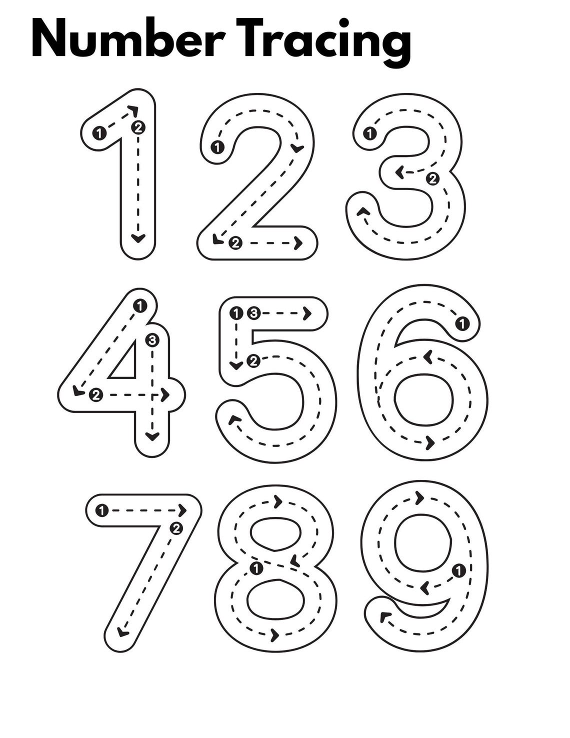 Number Tracing Worksheets 1-9 – Preschool Toddler Math Activity (PDF ...