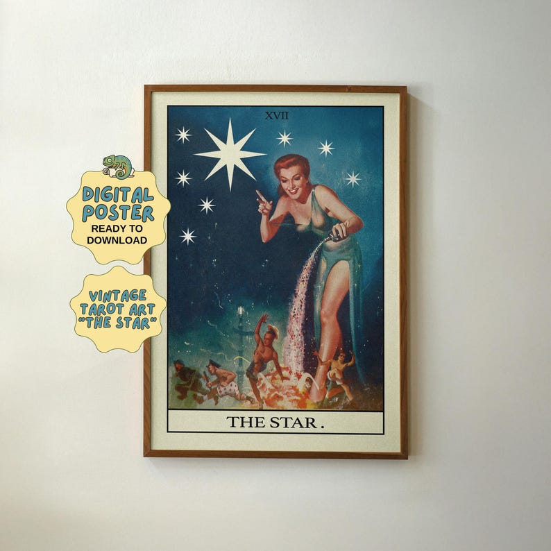 Vintage Surreal Tarot Card Print, the Star Art (digital Artwork A4 Size ...