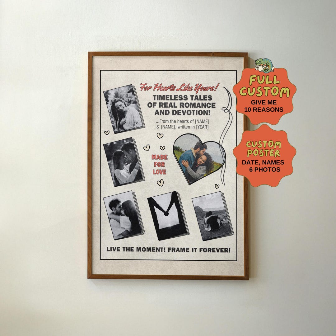 Personalized Retro Couple Photo Collage Print, Romantic Anniversary ...