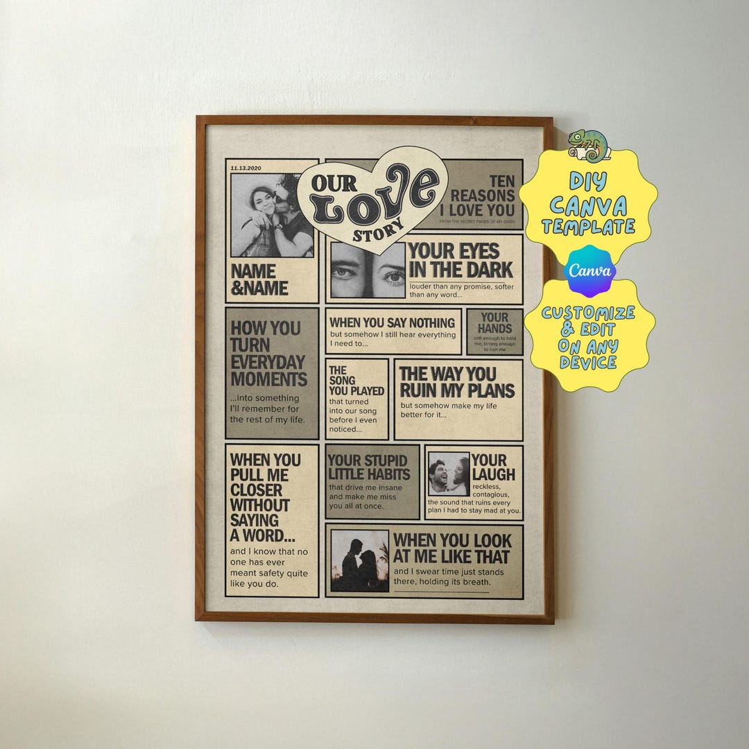 Canva Template DIY Poster - 10 Reasons I Love You Poster, Edit on Canva ...