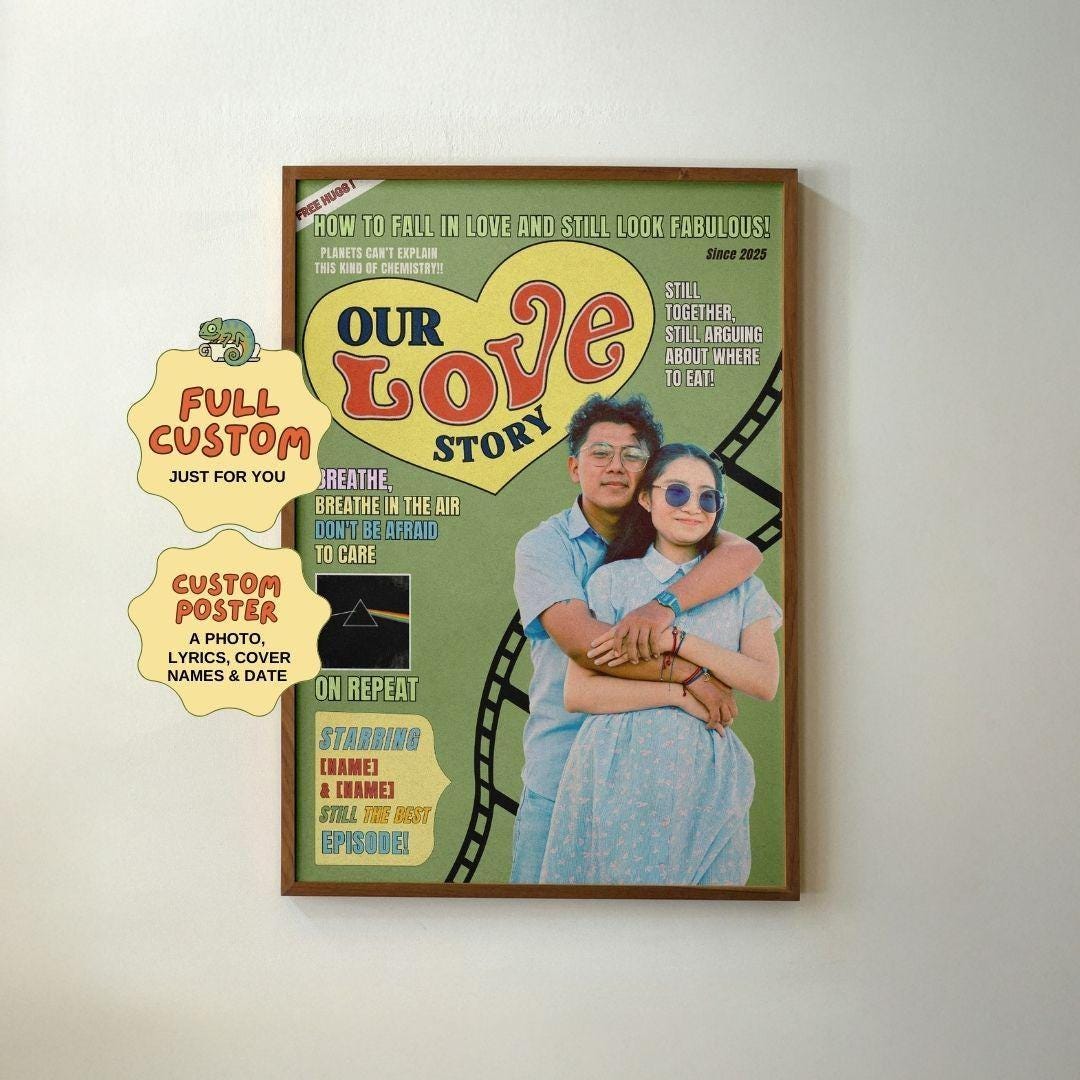 Customized Retro Couple Poster, Personalized Wall Art - Our Love Story ...