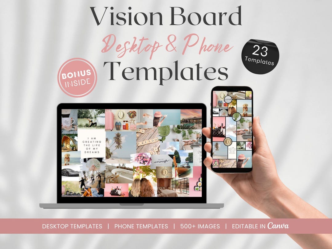 Vision Board Canva Template Kit | Desktop & Phone Editable Wallpaper ...