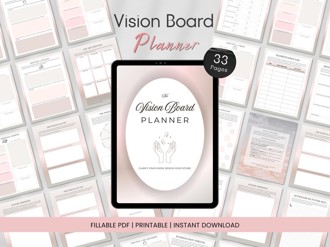 Vision Board Planner Printable Goal Setting Workbook Pages | Law of ...