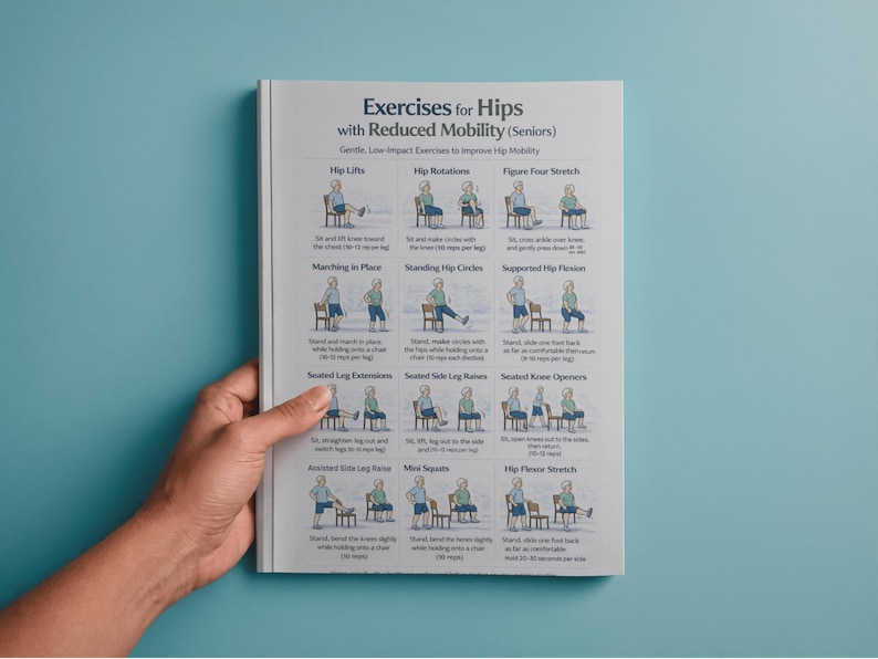 Hip Mobility Exercises for Seniors Printable | Chair & Standing Hip ...
