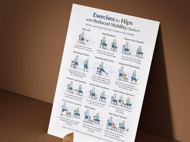 Hip Mobility Exercises for Seniors Printable | Chair & Standing Hip ...