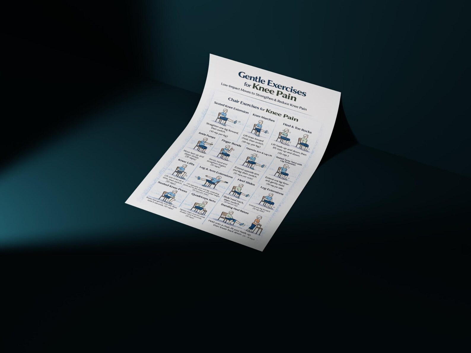 Gentle Knee Pain Exercises Printable | Chair Exercises for Seniors ...