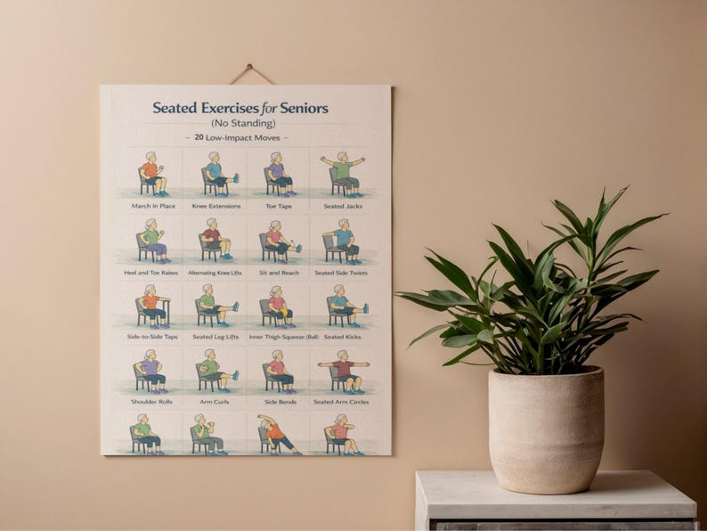 Seated Exercises for Seniors Printable | No Standing Chair Exercises ...