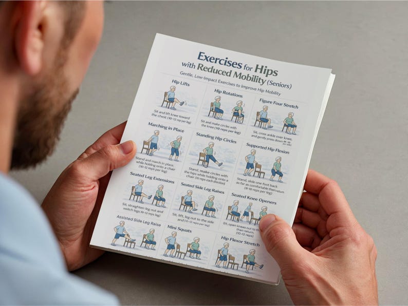 Hip Mobility Exercises for Seniors Printable | Chair & Standing Hip ...