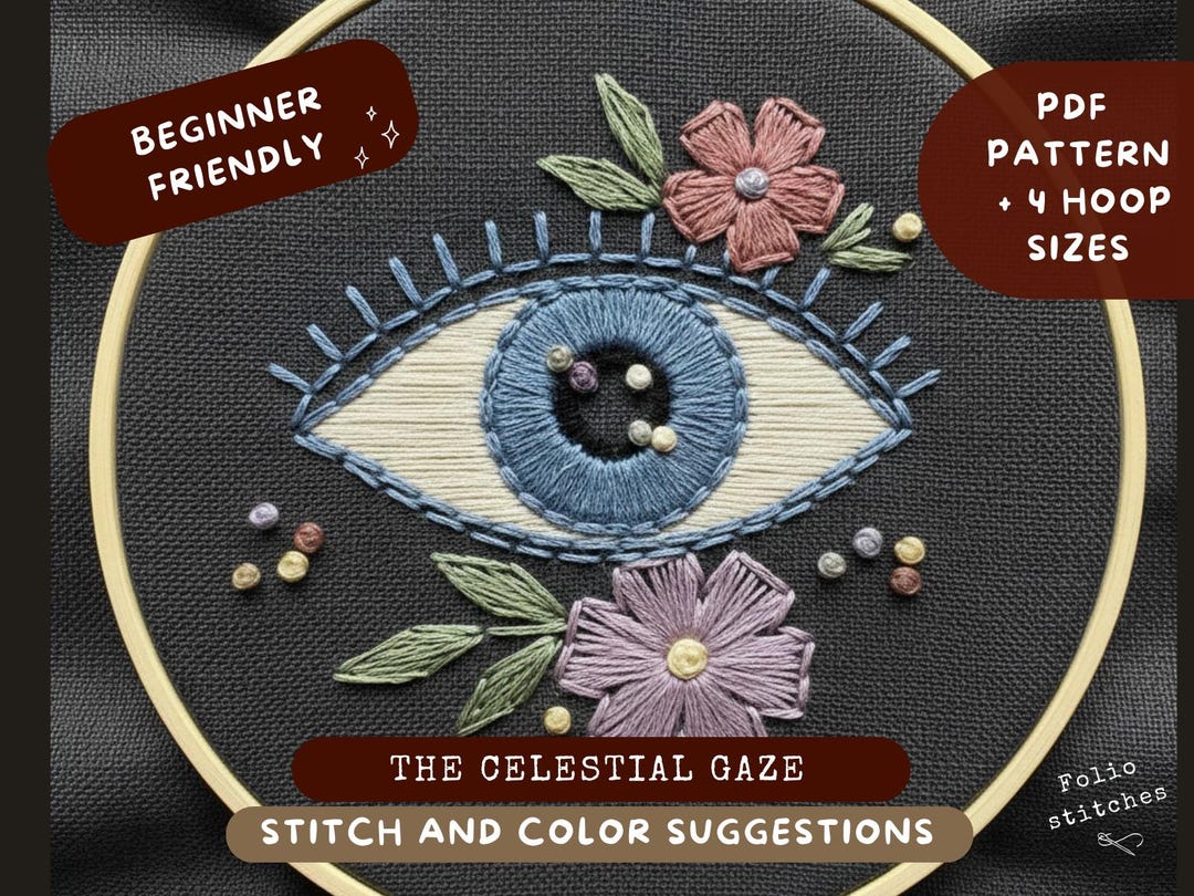 Evil Eye Embroidery , Celestial Hand Embroidery Pattern, Witchy Floral ...