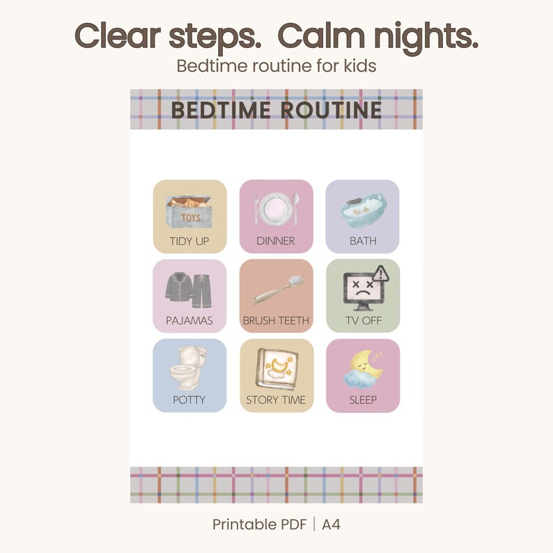 Bedtime Routine Visual Schedule for Kids | Printable Bedtime Chart ...