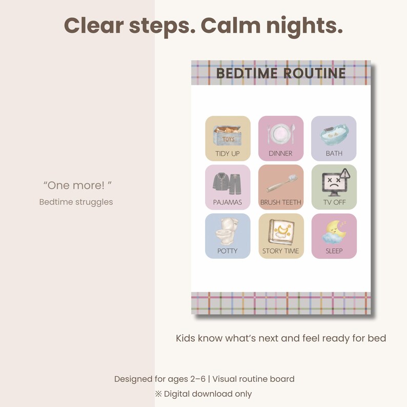Bedtime Routine Visual Schedule for Kids | Printable Bedtime Chart ...