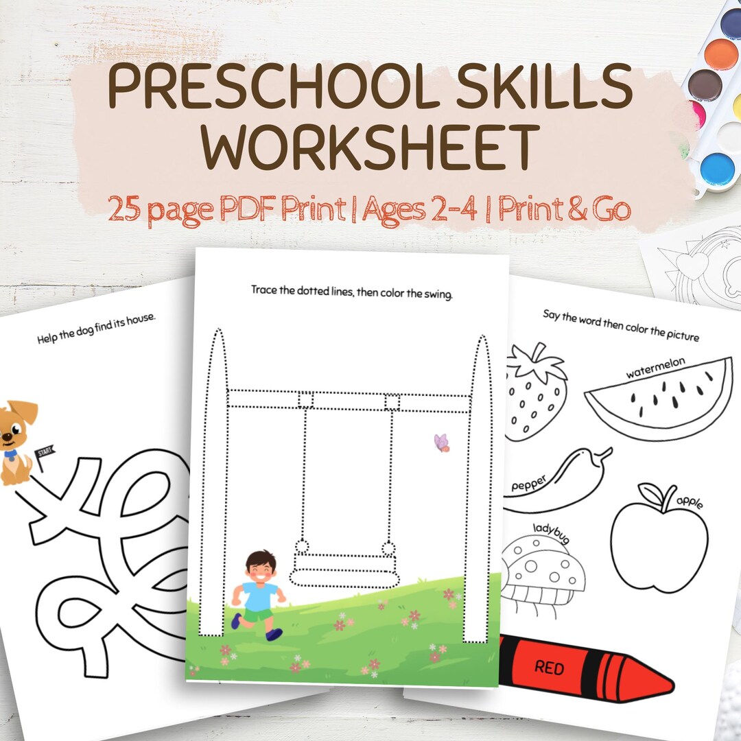 Preschool Skills Worksheet Bundle | Line Tracing, Mazes & Coloring ...
