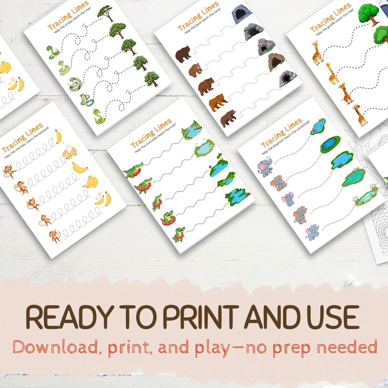 Jungle Animal Line Tracing Worksheet | Learn Through Play Pre-writing ...